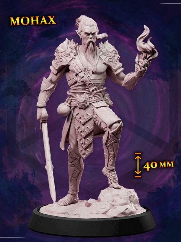 Монах, воин пламени огня (40мм) Чародей миниатюра для DnD (ДнД), Pathfinder и других Настольных игр (НРИ, Варгеймов или РПГ), фентези тематика