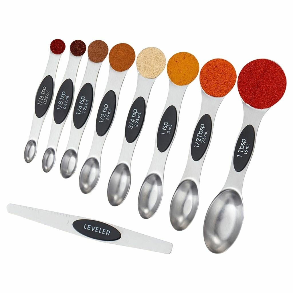 Посуда, Набор из 9 двойных измерительных ложек из нержавеющей стали - черный, 1 набор