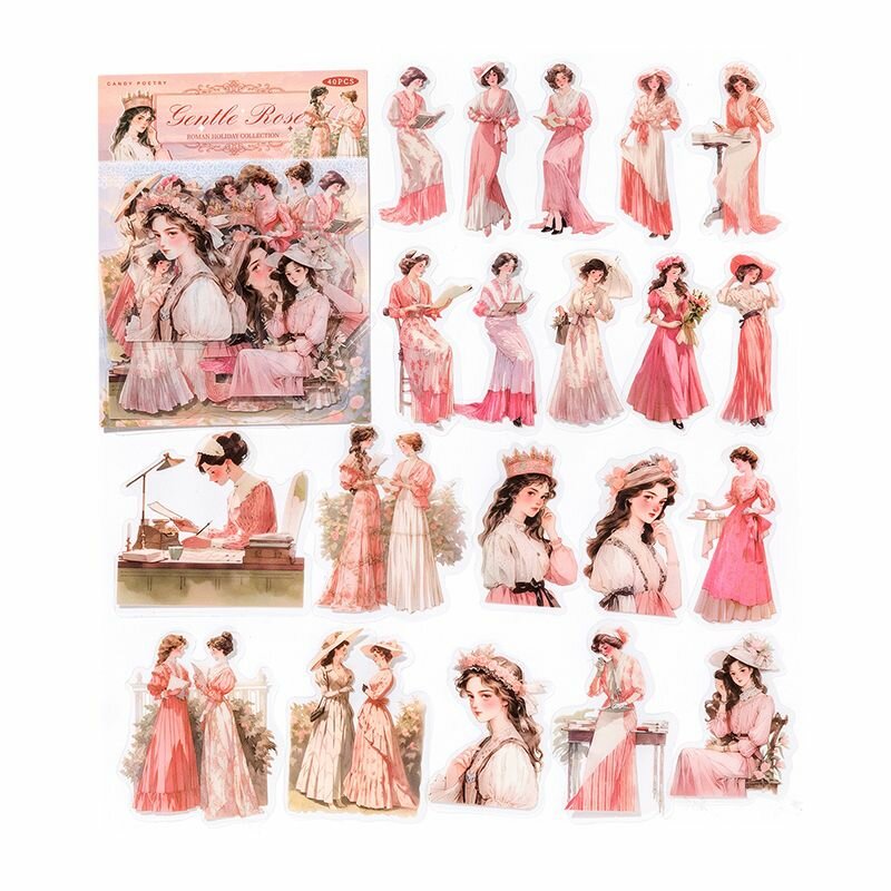 Набор наклеек, Mr.paper, 40 листов/уп, тема ретро-принцессы, креативный материал ПЭТ, можно использовать для украшения альбомов для вырезок, ежедневников