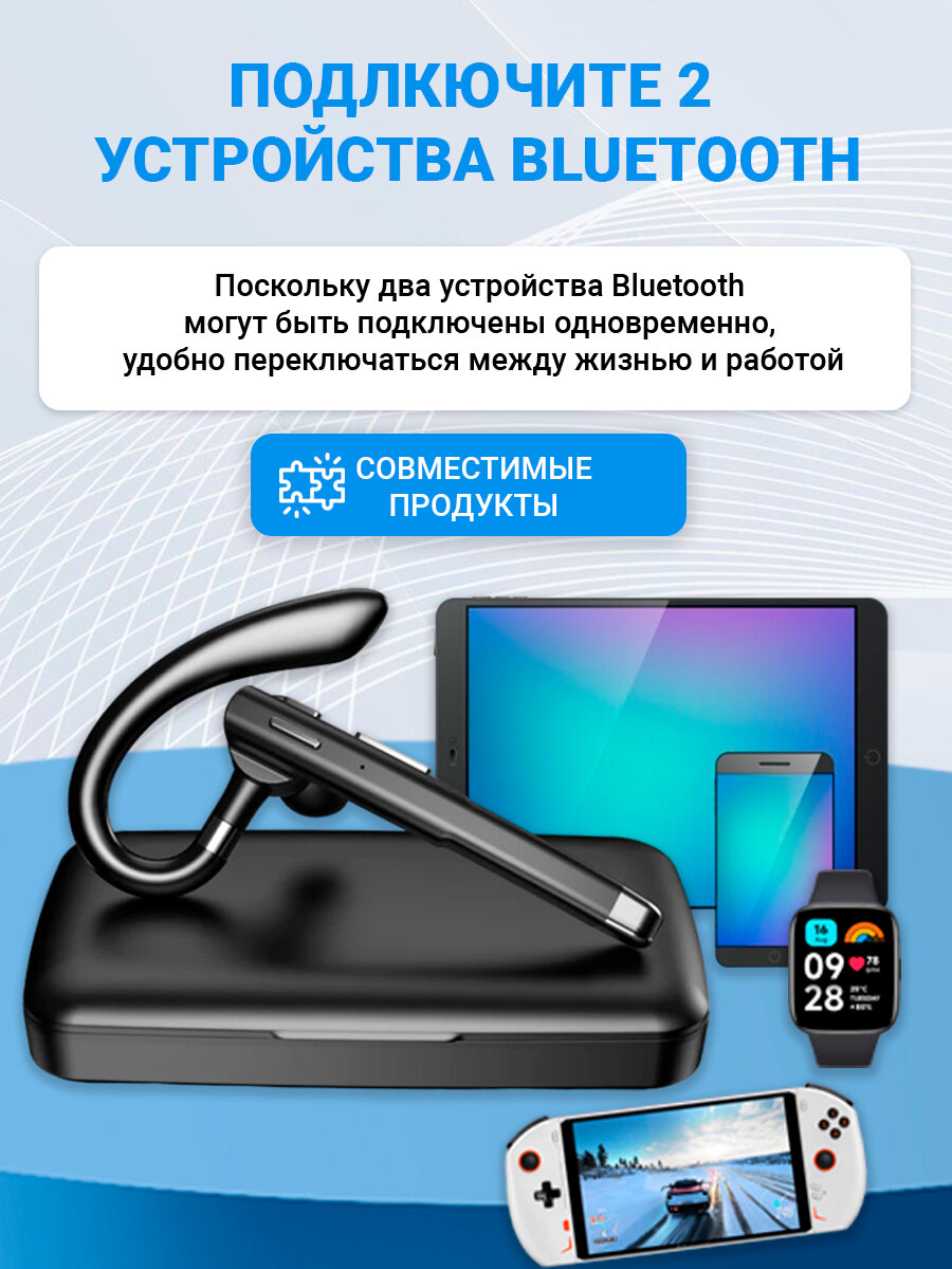 Гарнитура bluetooth для телефона с микрофоном и зарядным кейсом / Шумоподавление / 12 часов работы — фото 1