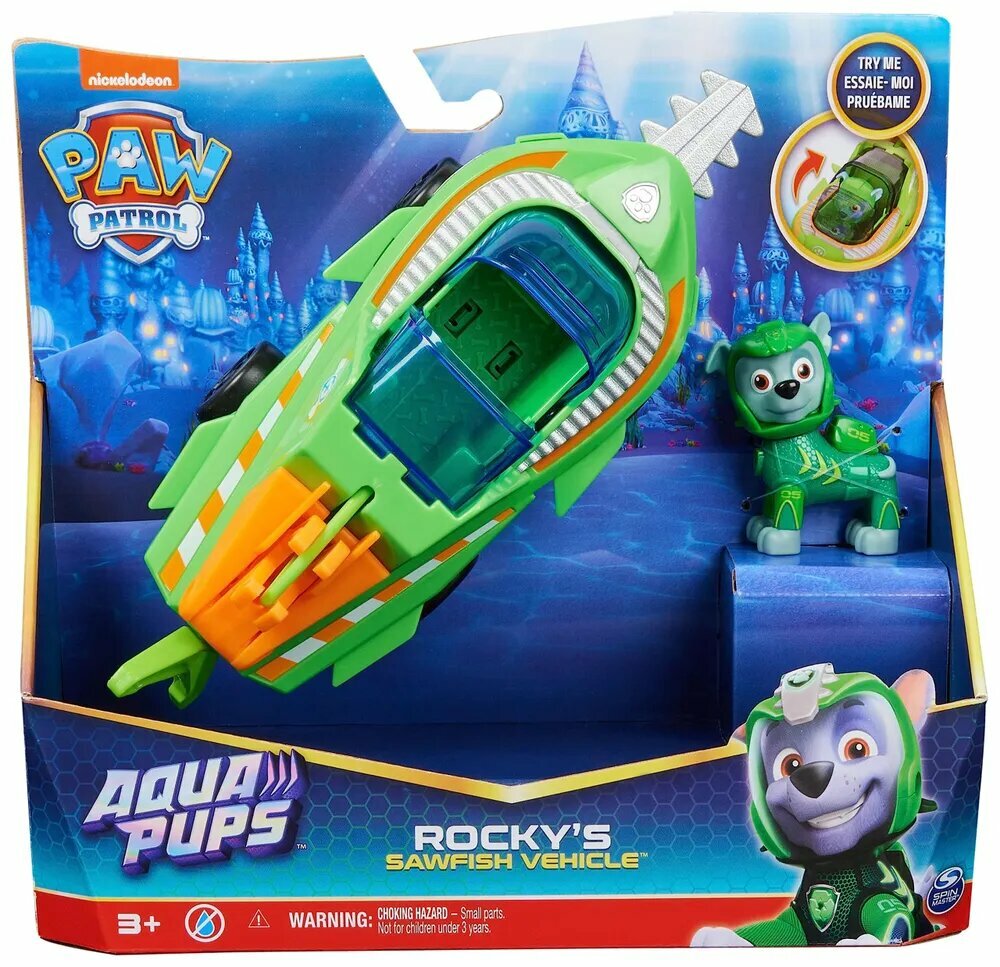 Автомобиль-трансформер Spin Master Nickelodeon Aqua Pups Paw Patrol, с коллекционной фигуркой, ПВХ, 3+
