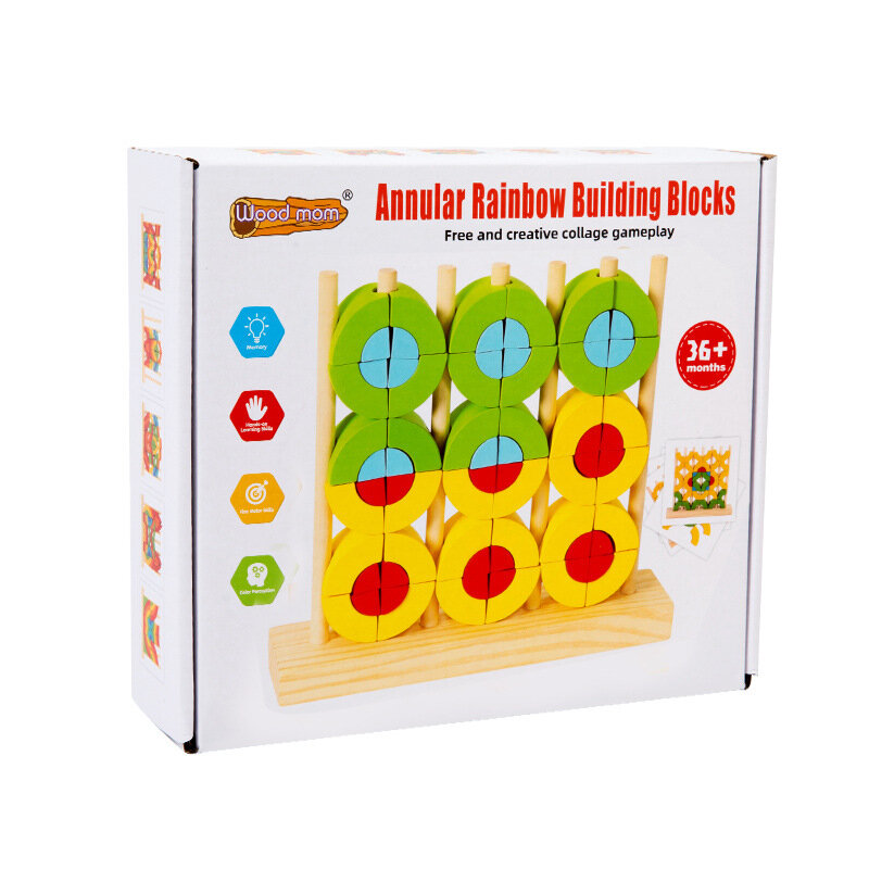Набор развивающих игрушек "Монтессори", деревянные блоки, радужные, круглые, 0,8 кг