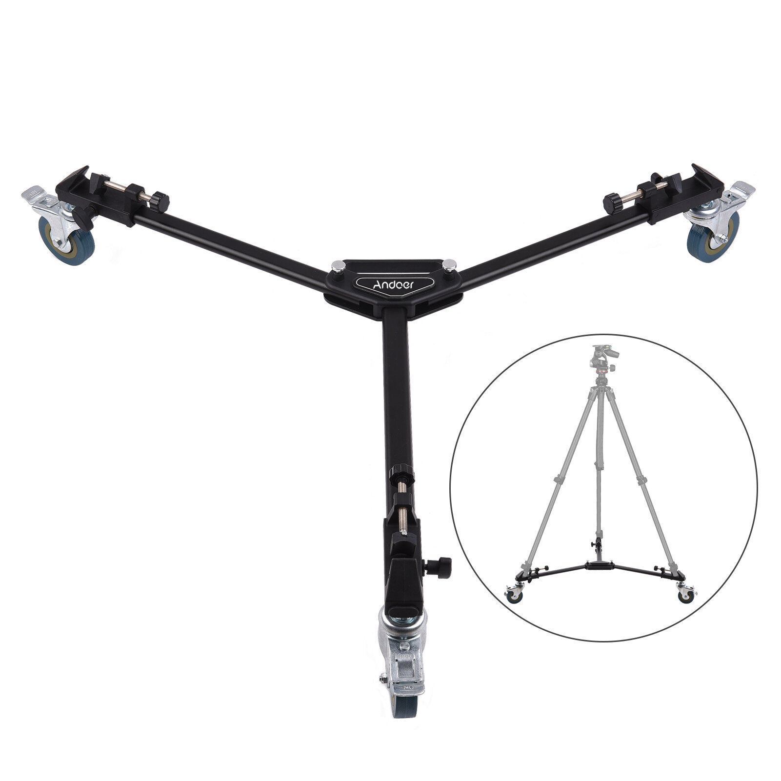 Andoer Professional Tripod Dolly Heavy Duty Photography Tripod Base Stand Wheels Max. Load 15KG для камеры, видеокамеры, видеосъемки, студийной фотографии, съемки