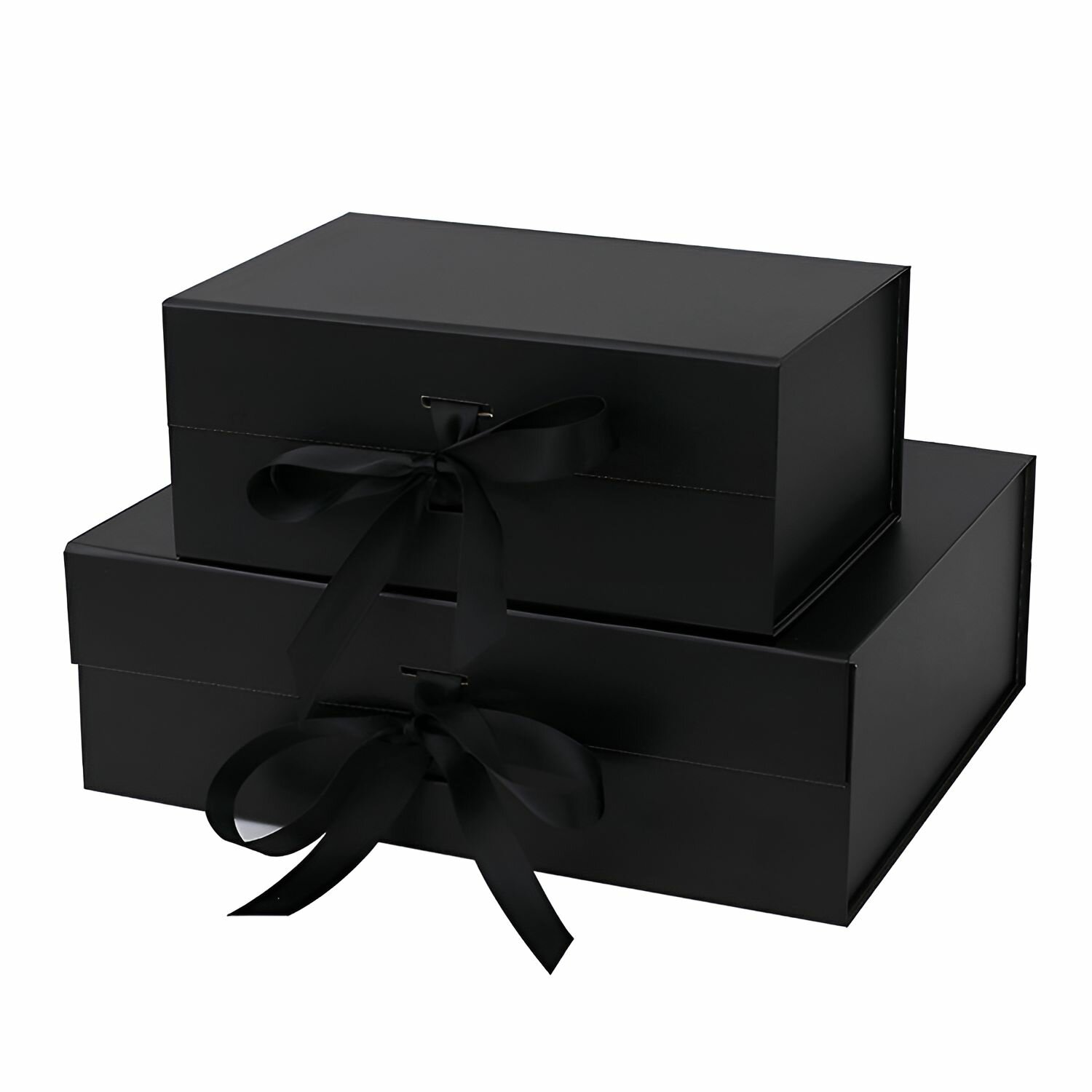 Подарочная коробка с магнитным клапаном и лентой / бантом самосборная 34*28*11.5.5 см - черная К00026
