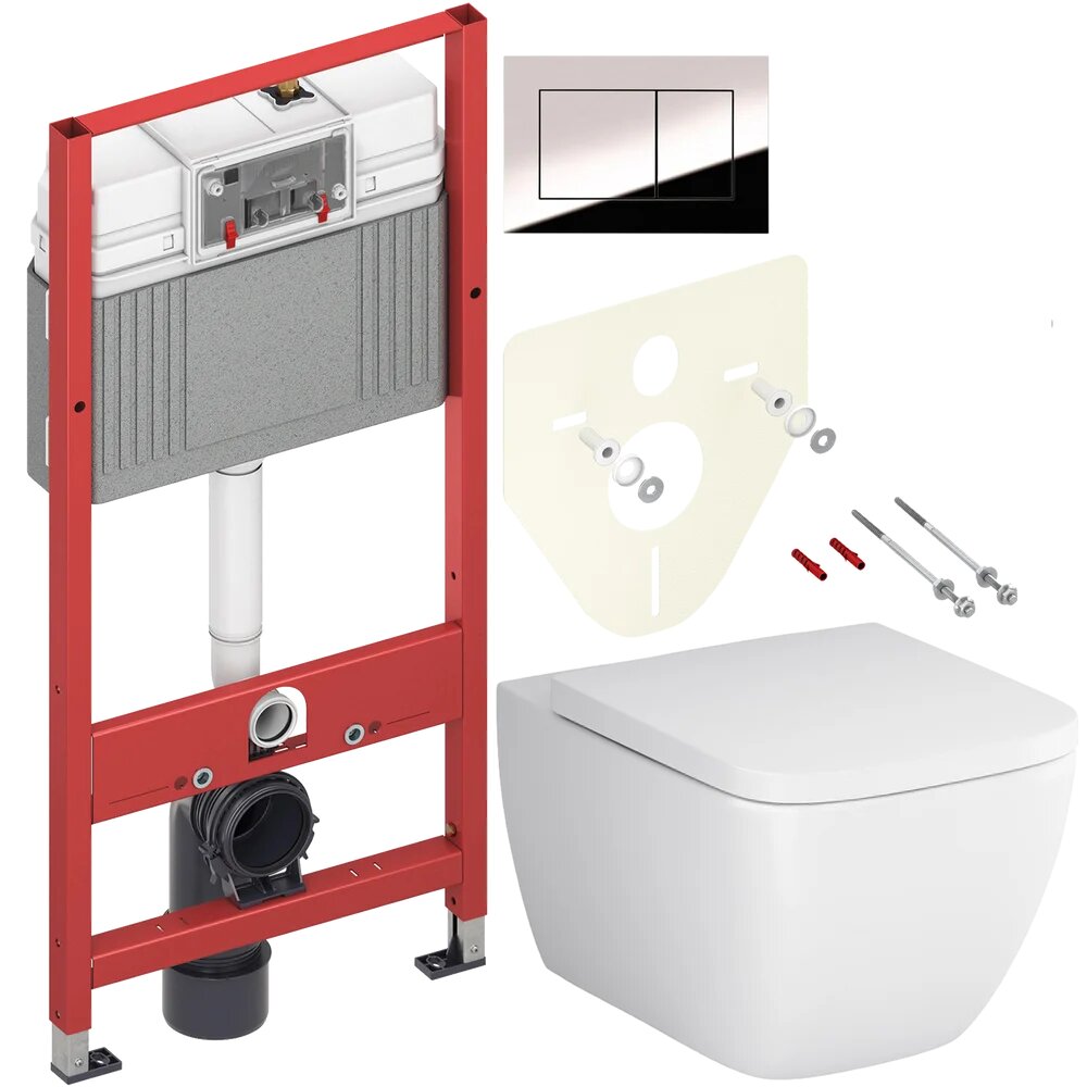 Комплект 2 в 1 Унитаз подвесной AM.PM Gem C901701SC / Инсталляция с кнопкой TECE Now 9400412 цвет хром