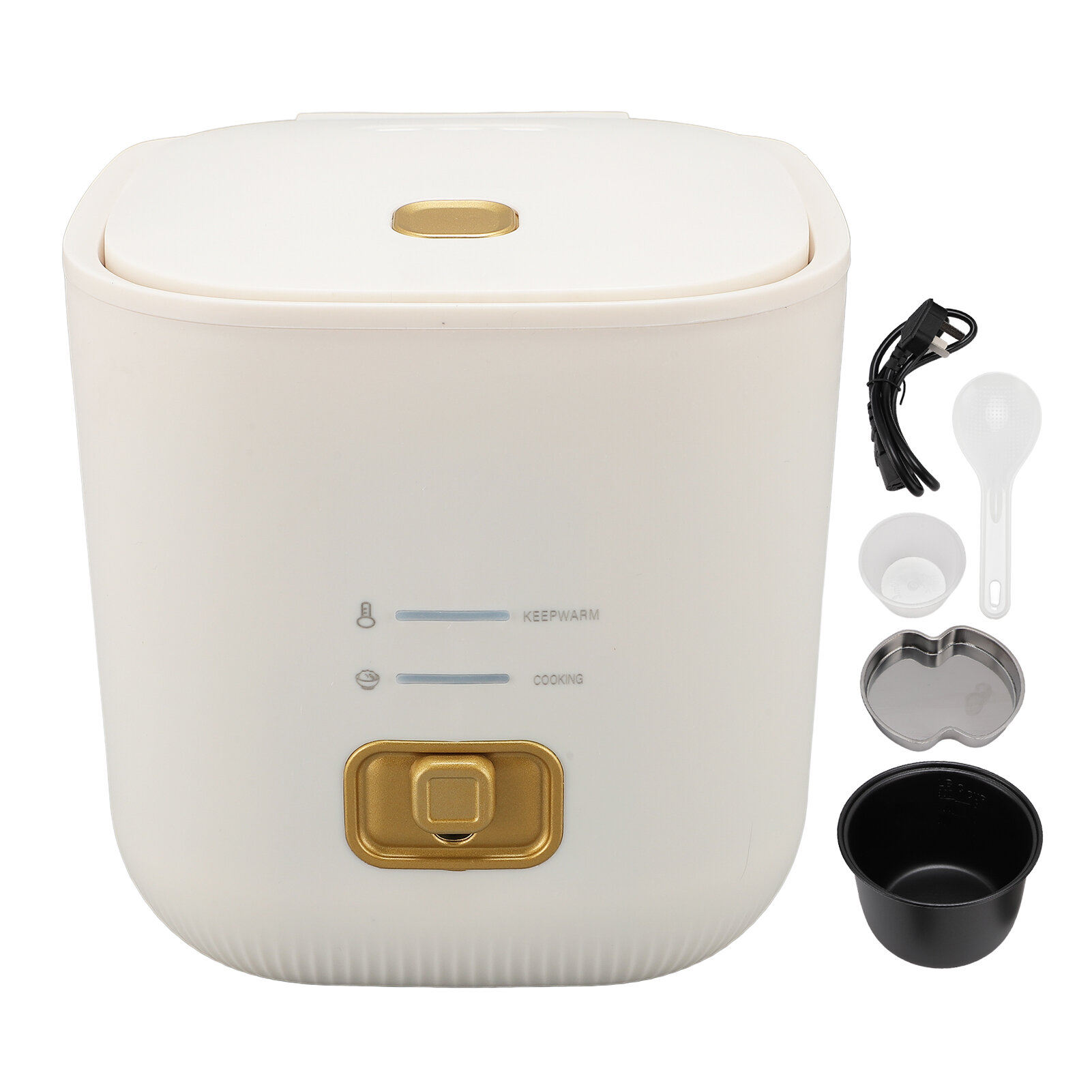 Мини-рисоварка с одной кнопкой 1,2 л, портативная рисоварка с функцией поддержания тепла, антипригарная кастрюля для 1-2 человек, белый цвет