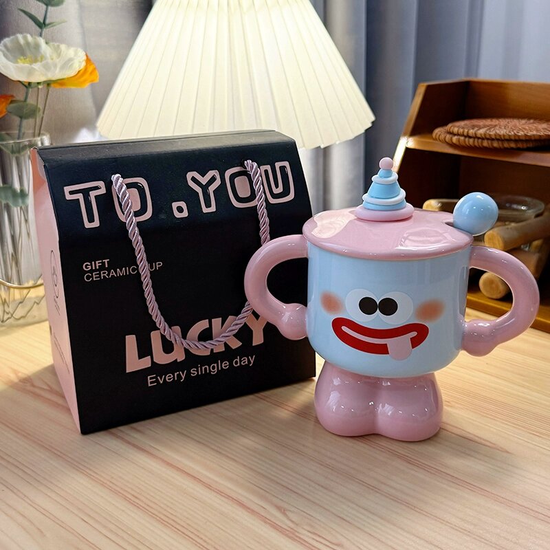 Керамический набор кружки с крышкой и ложкой Lucky, синий цвет, особый подарок для женщин в повседневном использовании