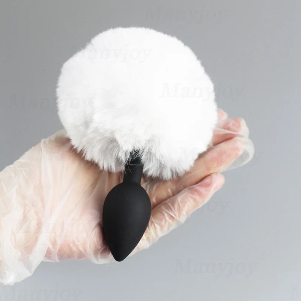 Силиконовая Анальная пробка зайчик хвост Кролик хвост гладкая Анальная пробка для косплея White2