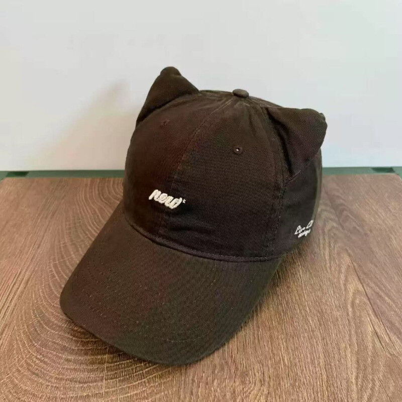 Новая модель 2025 года! Женская бейсболка с трехмерными кошачьими ушками, вышитыми буквами, фуражка в корейском стиле, повседневная и универсальная шляпа от солнца.