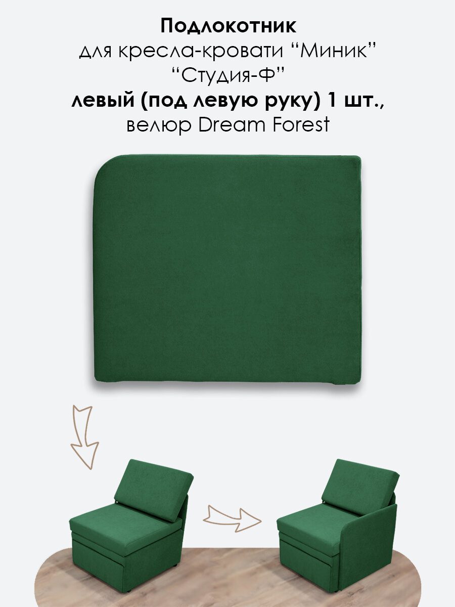 Подлокотник левый для кресла-кровати Миник Студия-Ф велюр Dream Forest, 1 шт (под левую руку)