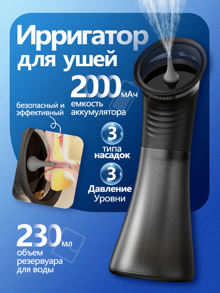 Электрический ирригатор для бережной очистки ушей от серы, домашняя спринцовка с мягкой струёй, безопасная ушная гигиена для всей семьи