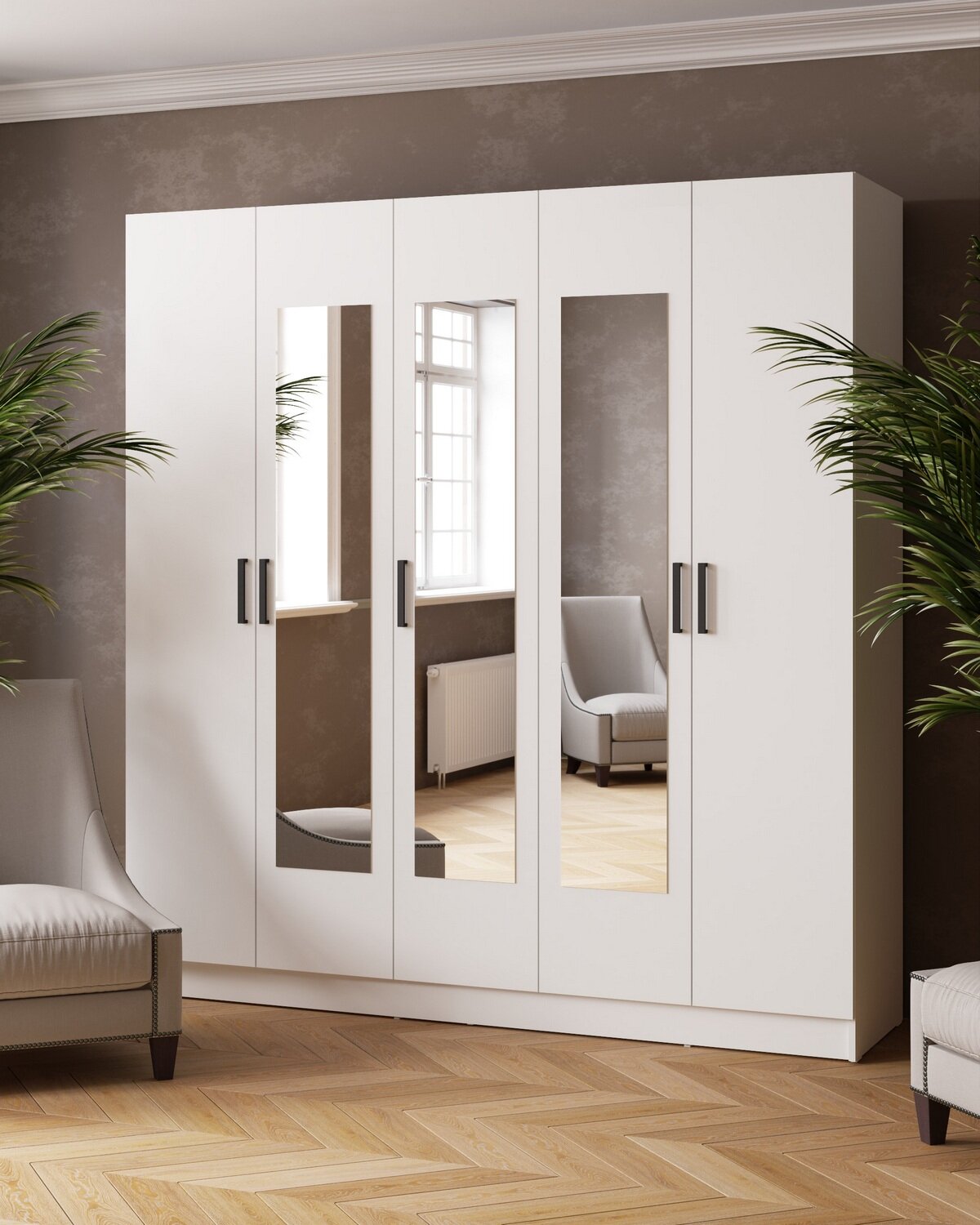 Шкаф комбинированный Ларс (2,0) с зеркалом белый (Микон)