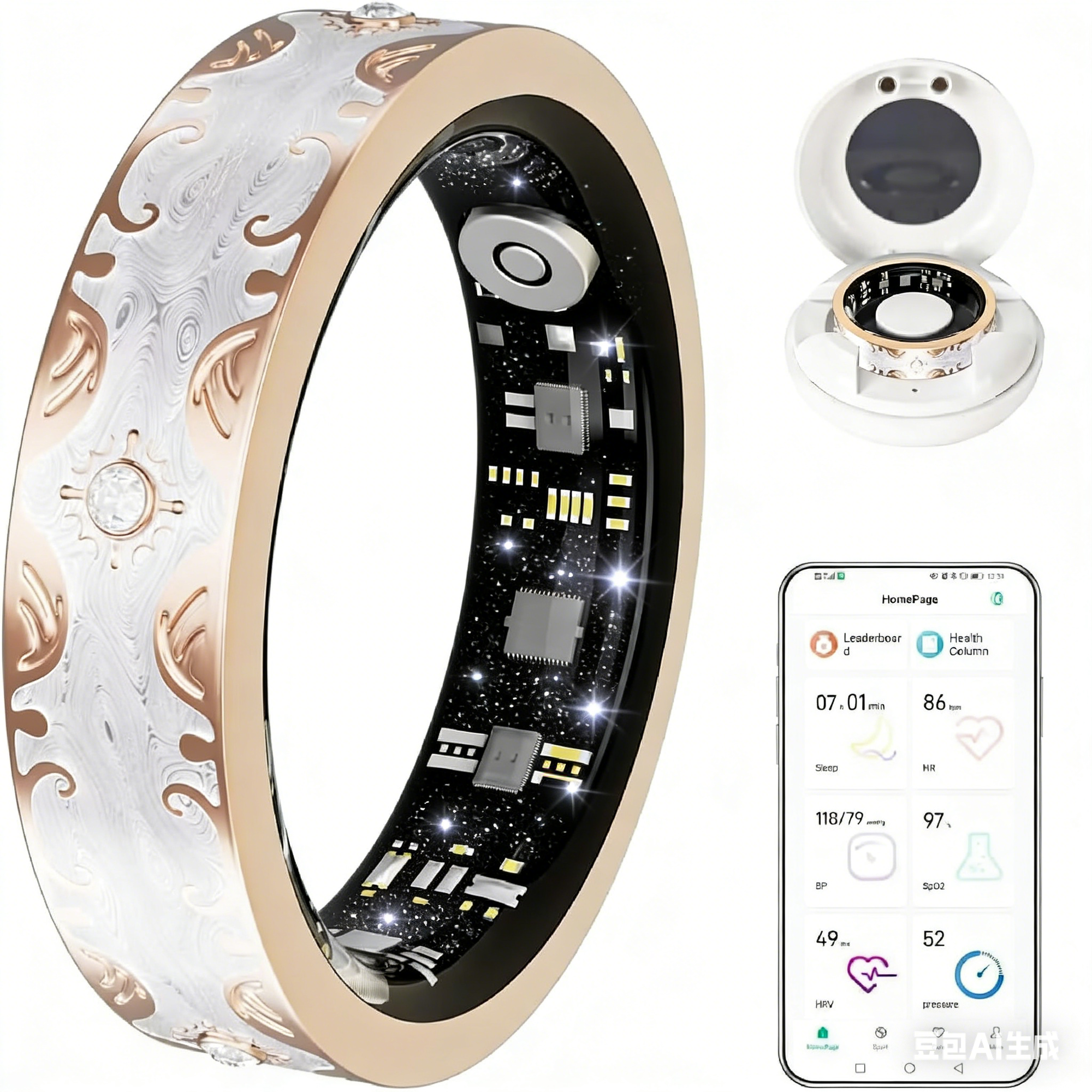 Умное кольцо CCIT, мониторинг сна, шагов, калорий, фиолетовое, белый 9#, IP68, металл