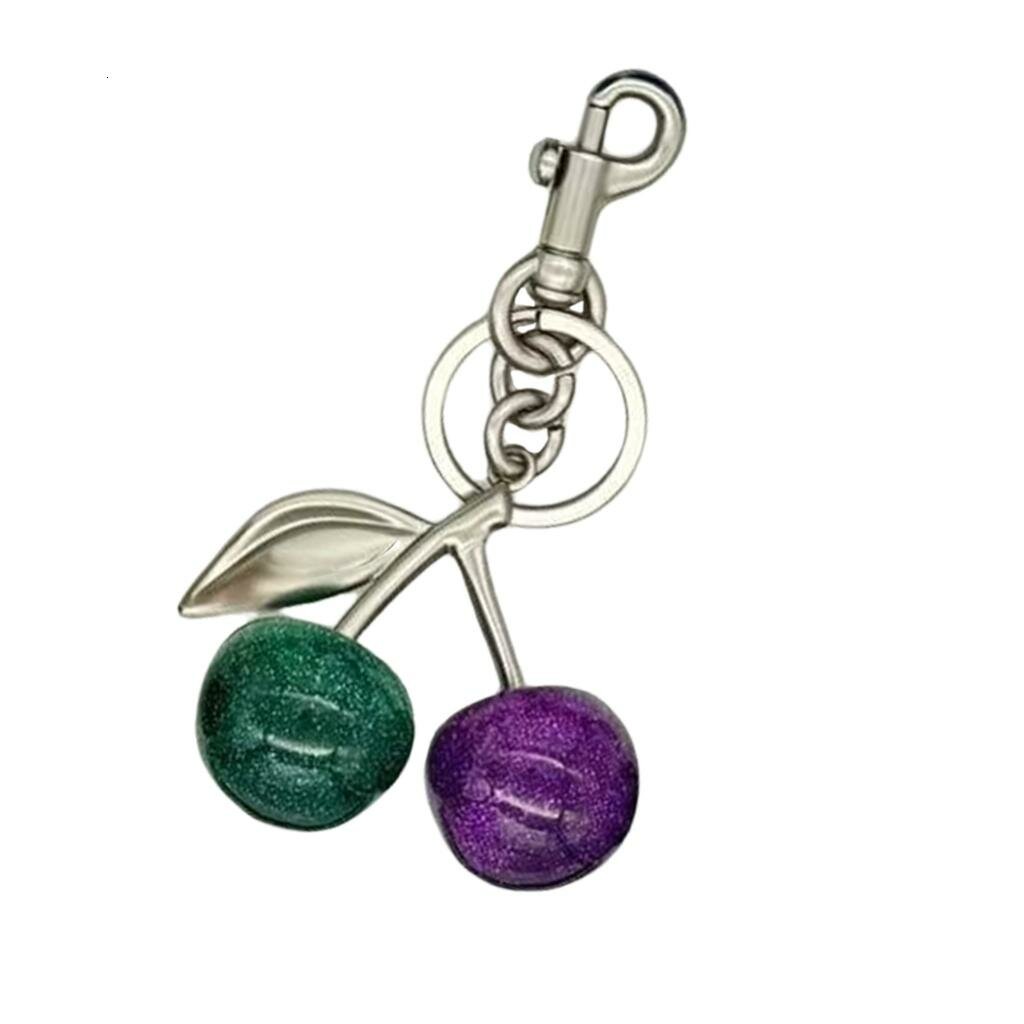 Брелок-подвеска «Вишни», Пурпурно - зеленый - Серебро