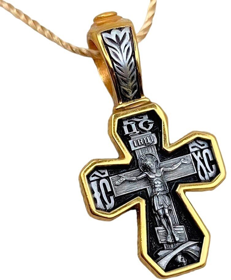 Крестик, серебро, 925 проба, оксидирование, золочение