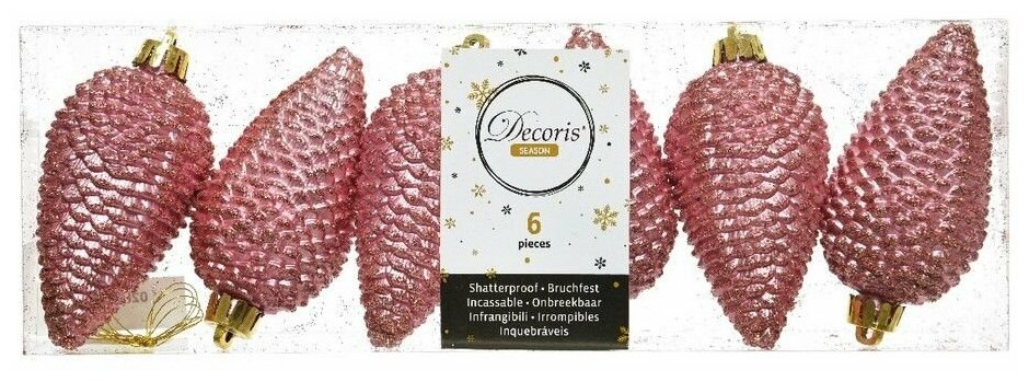 Набор шишки еловые, розовая карамель, 8 см (упаковка 6 шт.), Kaemingk