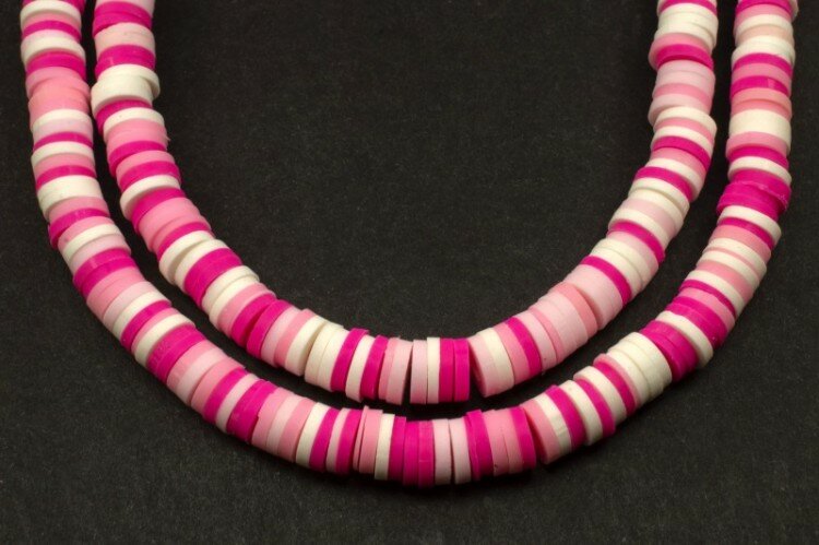 Бусины каучуковые плоские круглые 6х1мм, отверстие 1,8мм, розовый микс, 524-019, 1 нить (около 40 см, около 310шт)