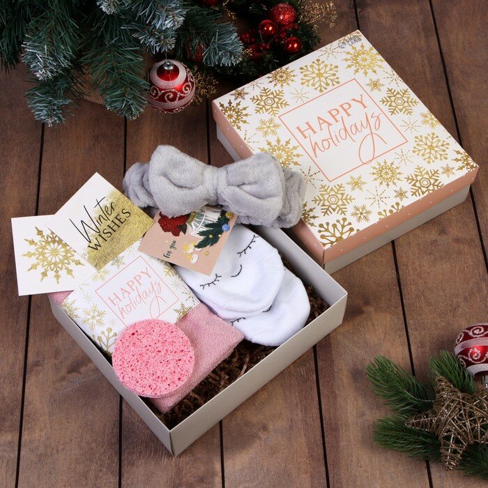 Набор подарочный новогодний Этель. Happy holidays: полотенце и аксессуары (6 предметов)