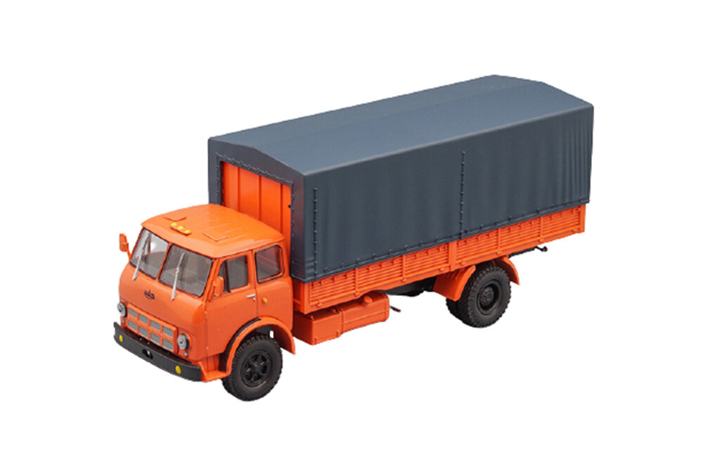 Модель коллекционная НАШ автопром Минский 53352 бортовой с тентом 1974-1976 св. оранжевый