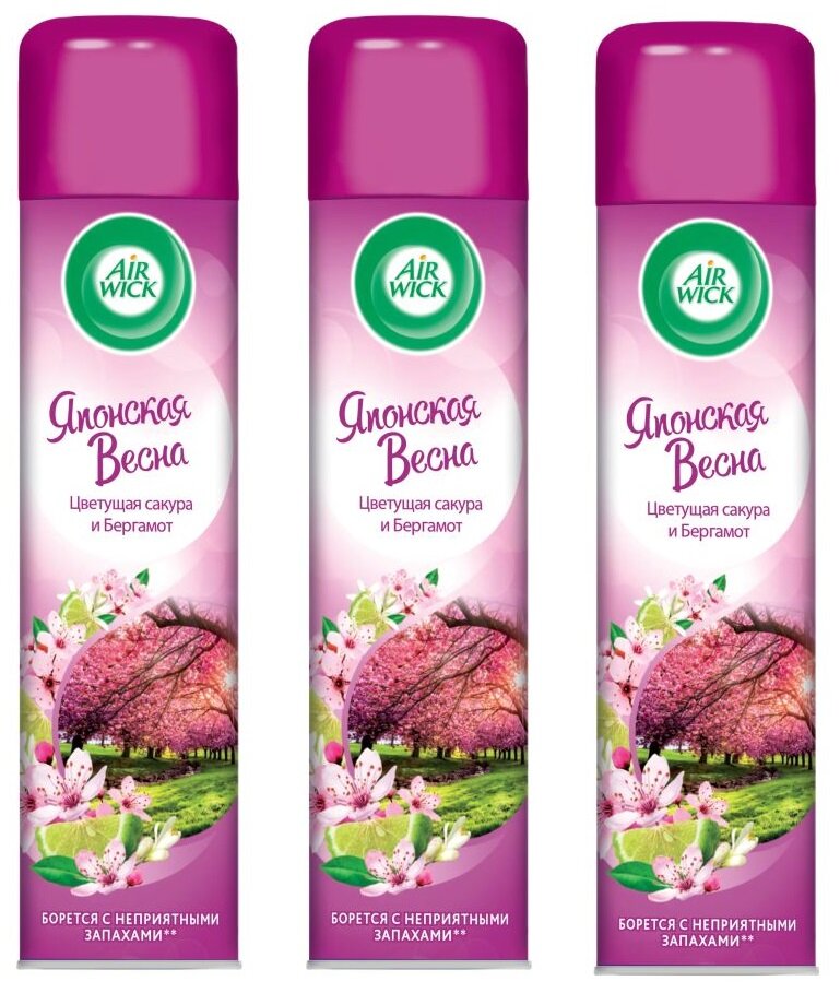 Освежитель воздуха Air Wick Японская весна (Цветущая сакура и Бергамот) 290 мл х 3 шт