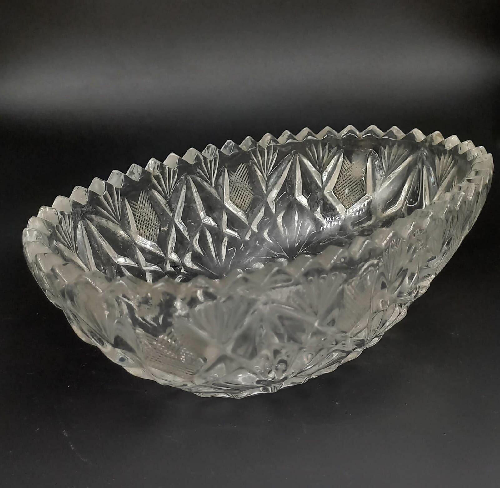 Винтажный советский салатник из хрусталя, с резным рисунком, СССР