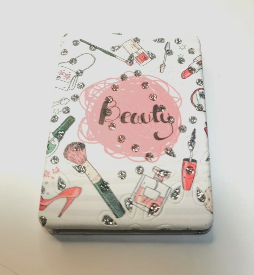 Зеркало карманное двойное со стразами