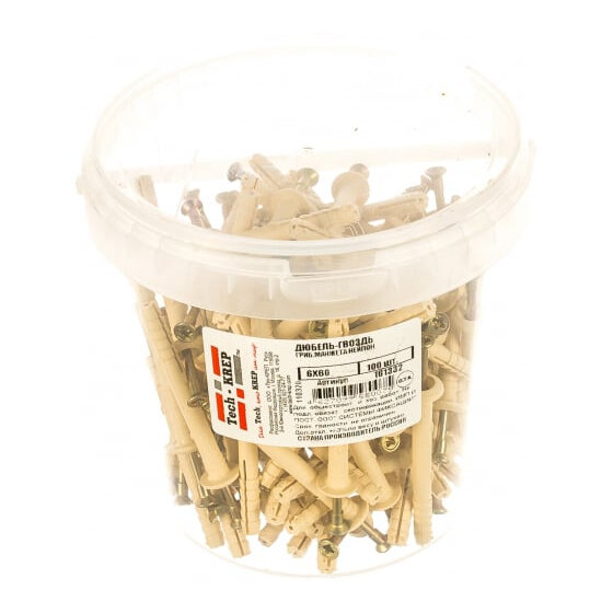 Дюбель-гвоздь 6х60 цилиндрический бортик, нейлон (100шт) , TECH-KREP 101332 (1 упак)