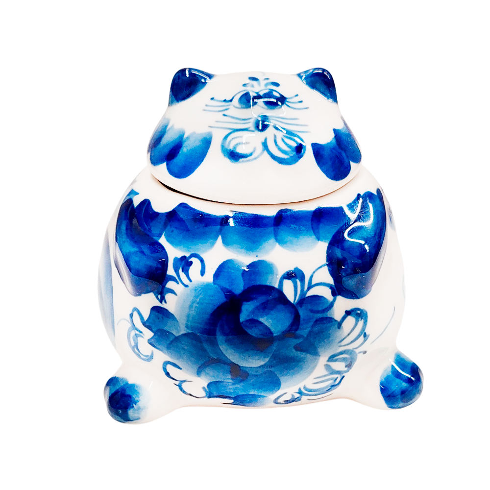 Фарфоровая солонка ручной работы "Кот", гжель