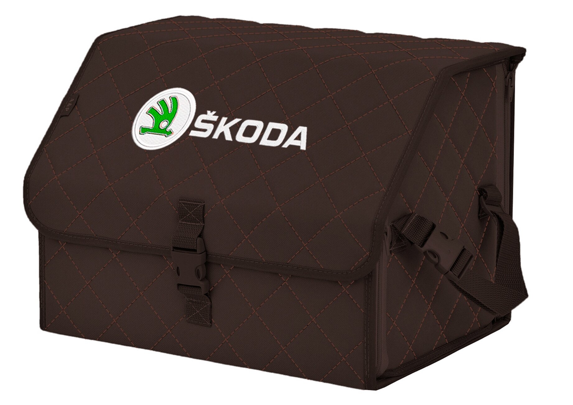 Органайзер-саквояж "Союз" в багажник Skoda (Шкода), размер M. Цвет: коричневый с коричневой прострочкой Ромб.
