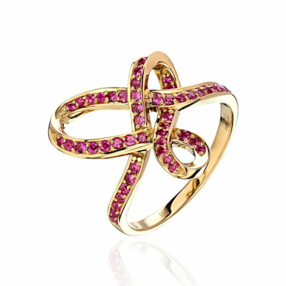 Кольцо, желтое золото, 750 проба, рубин