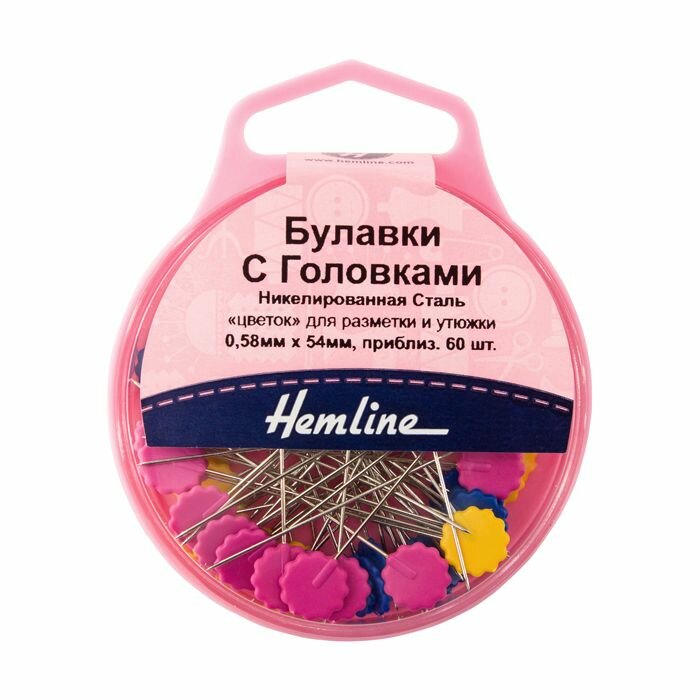 Булавки с плоскими головками "Цветок" 54 мм 60 шт. в контейнере "Hemline"