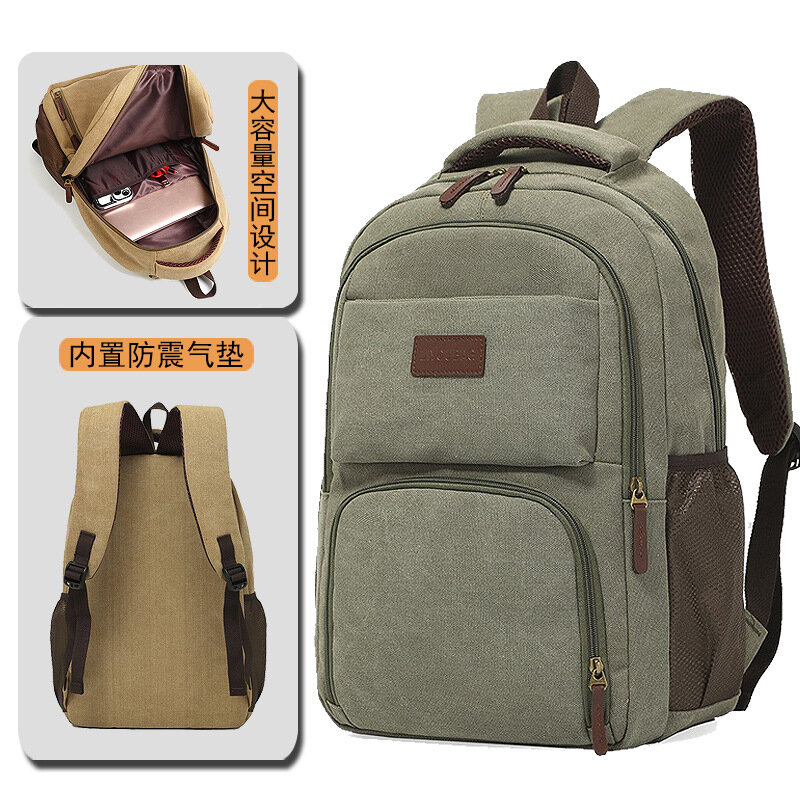 Рюкзак, трансграничный, холщовый, мужской, водонепроницаемый, цвет 2205 зелёный