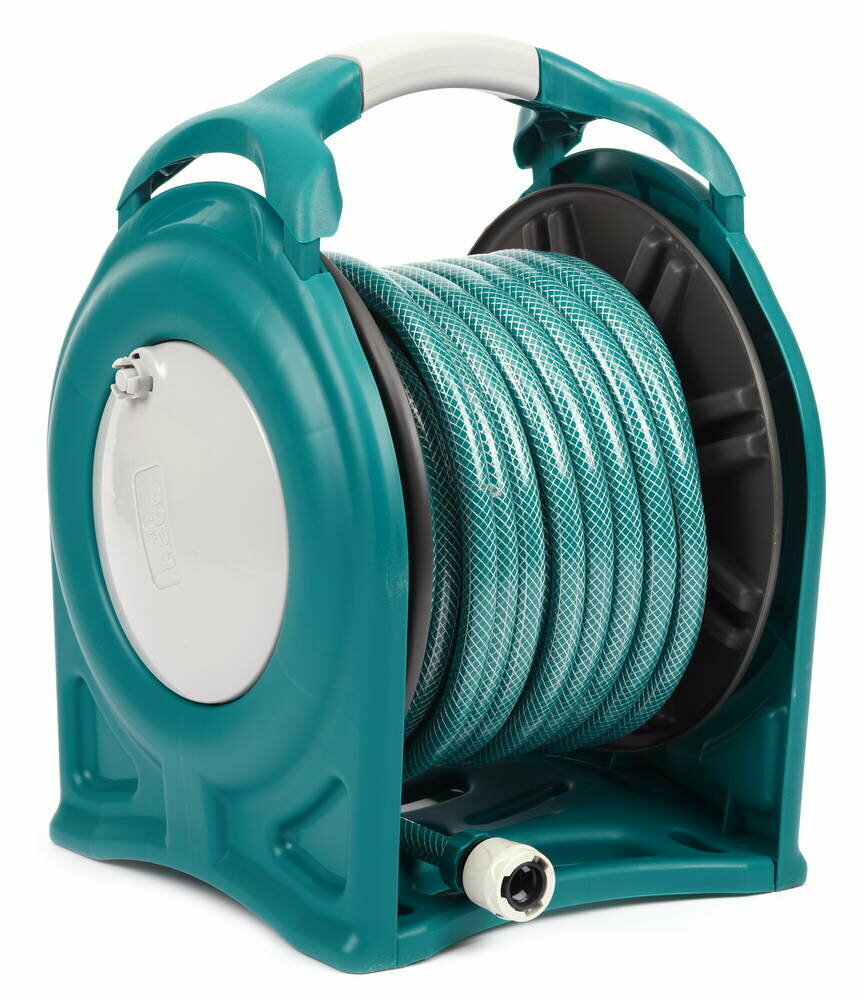 RACO корпус из высокопрочного пластика, шланг 25 м х 1/2″, поливочный набор 4 предмета, катушка со шлангом в комплекте (4260-55/590)