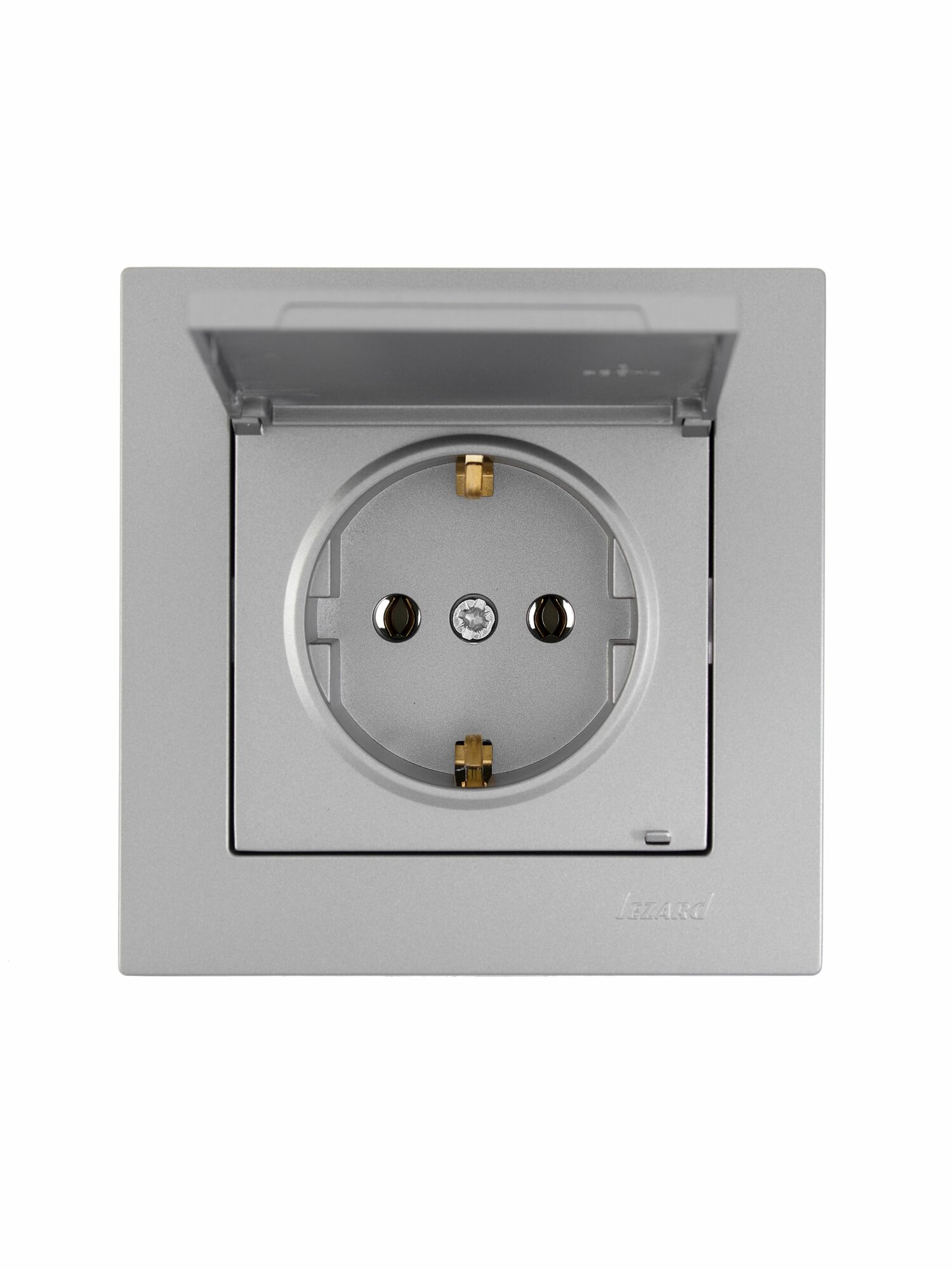 Розетка с заземлением , с крышкой ПБТ VESNA платина
