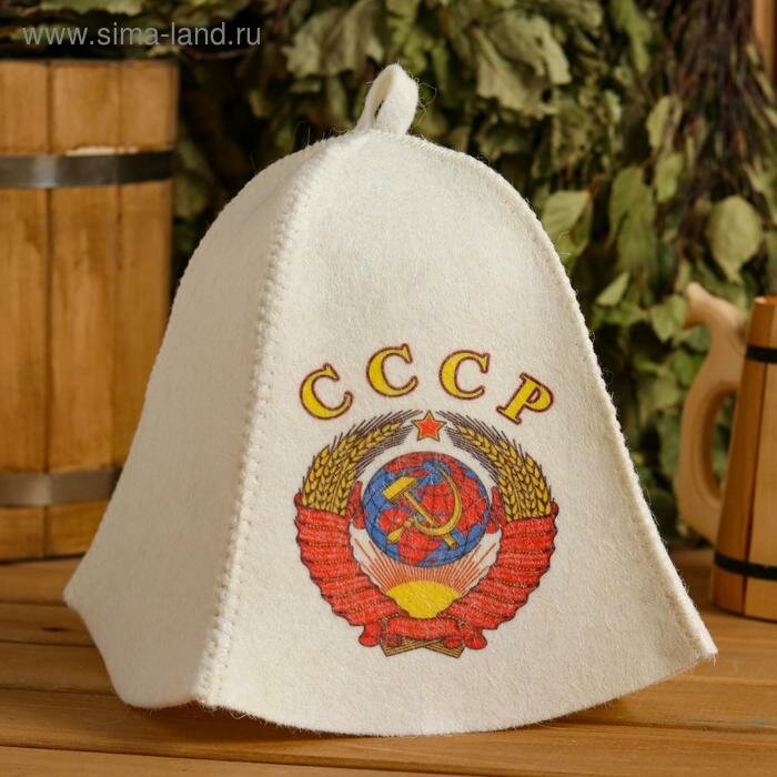 Шапка для бани "СССР" с принтом, белая, 5312220