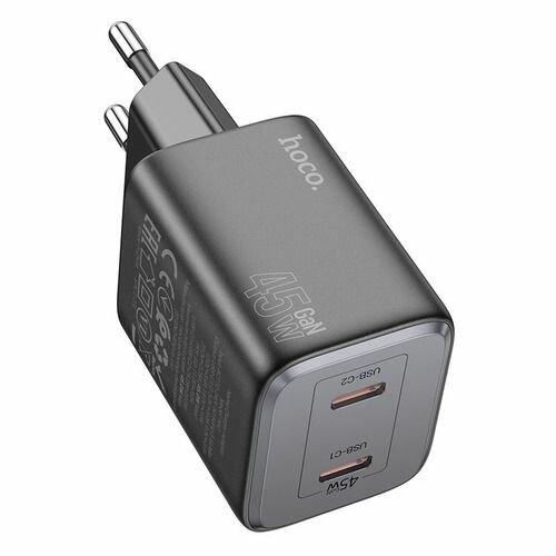 Сетевое зарядное устройство Hoco N42 Elogiado, 2xUSB type-C, 45Вт, 3A, черный