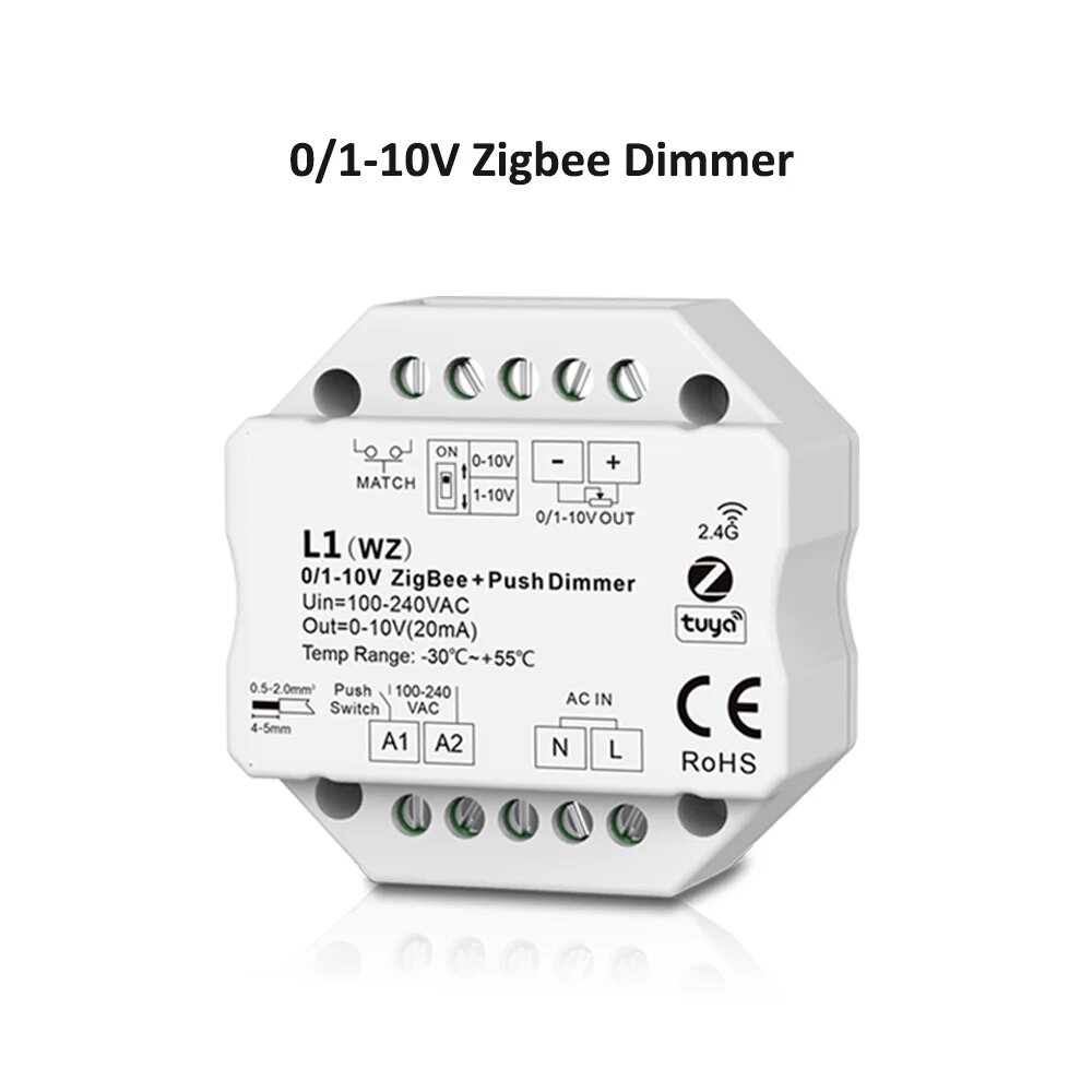 Tuya Smart WiFi Zigbee Диммер 0/1-10В Белый, Zigbee Dimmer