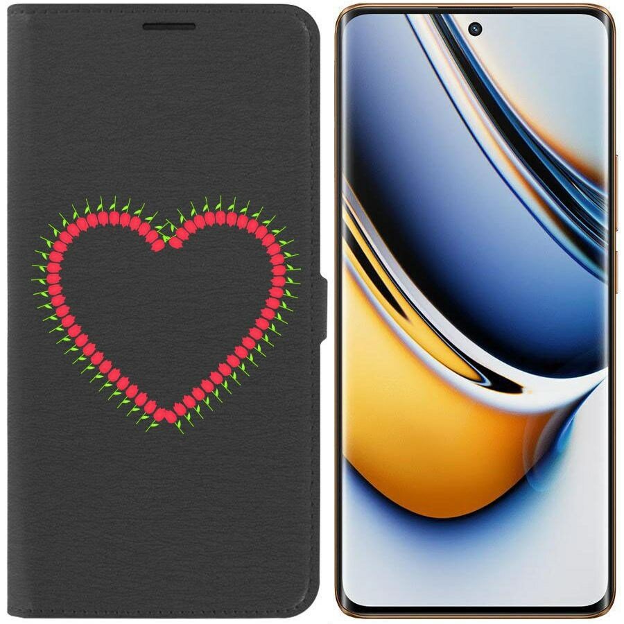 Чехол-книжка Krutoff Eco Book для Realme 11 Pro+ Сердце из тюльпанов (черный)