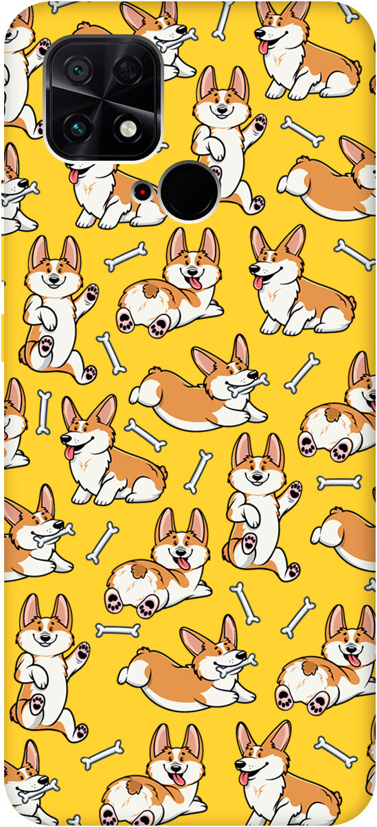 Матовый чехол Corgi Pattern для Xiaomi Poco C40 / Сяоми Поко С40 с 3D эффектом желтый