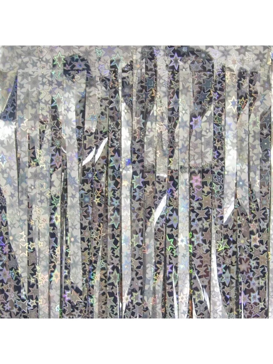 Занавес Дождик Звезды, Серебро, Голография, 60*150 см, 1 шт.