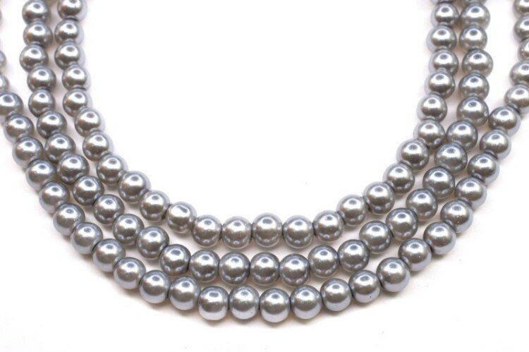 Жемчуг искусственный 6мм, отверстие 0,8мм, цвет серый, 513-013, 1 нить (около 37см, около 70шт)