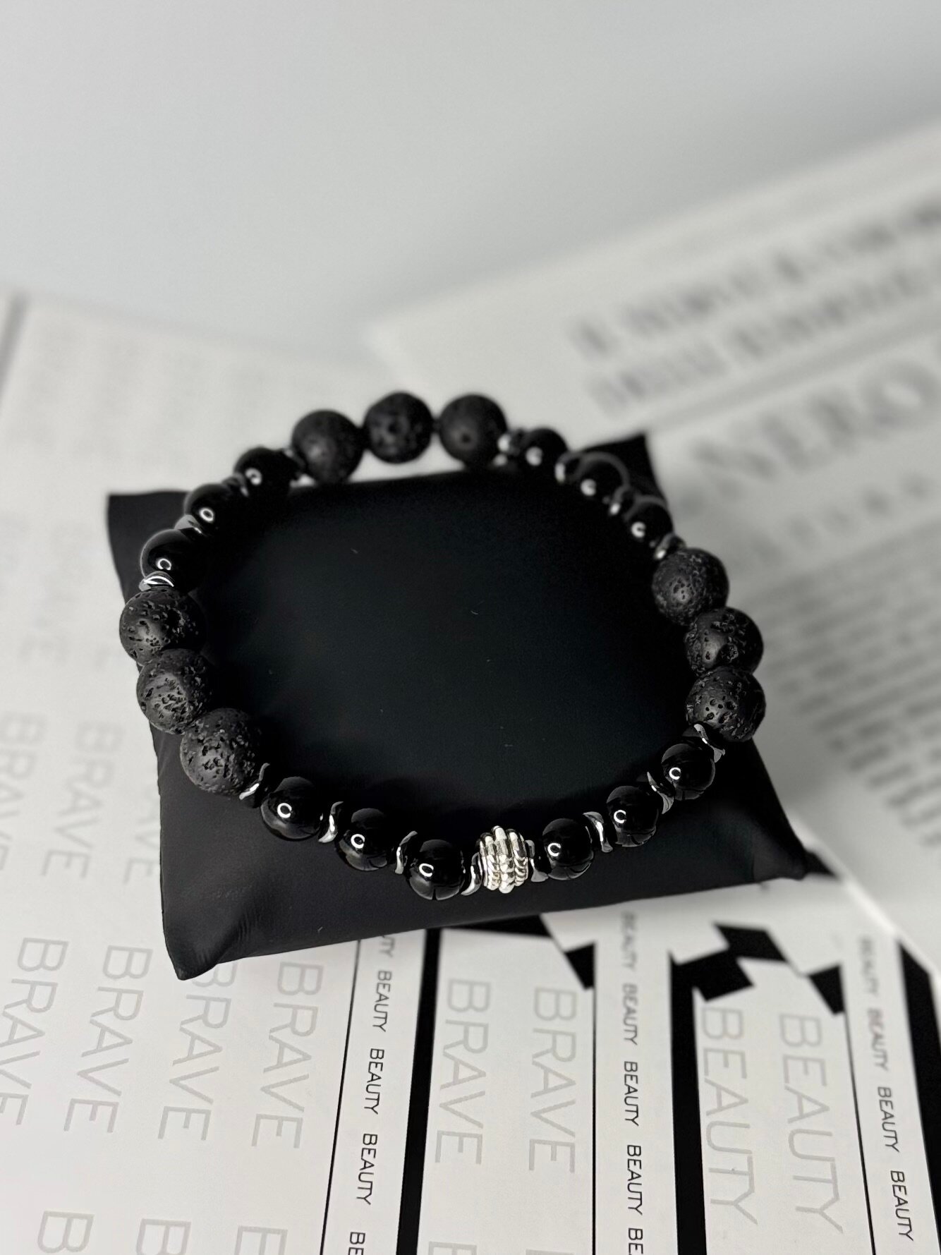 Браслет, гематит, агат, вулканическая лава