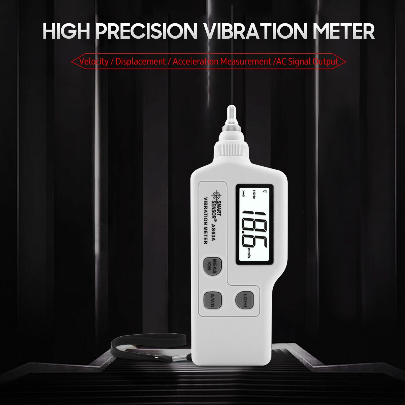 SMART SENSOR AS63A Цифровой измеритель вибрации с ЖК-экраном Анализатор вибрации Тестер Выход переменного тока Измерение ускорения / скорости / смещения
