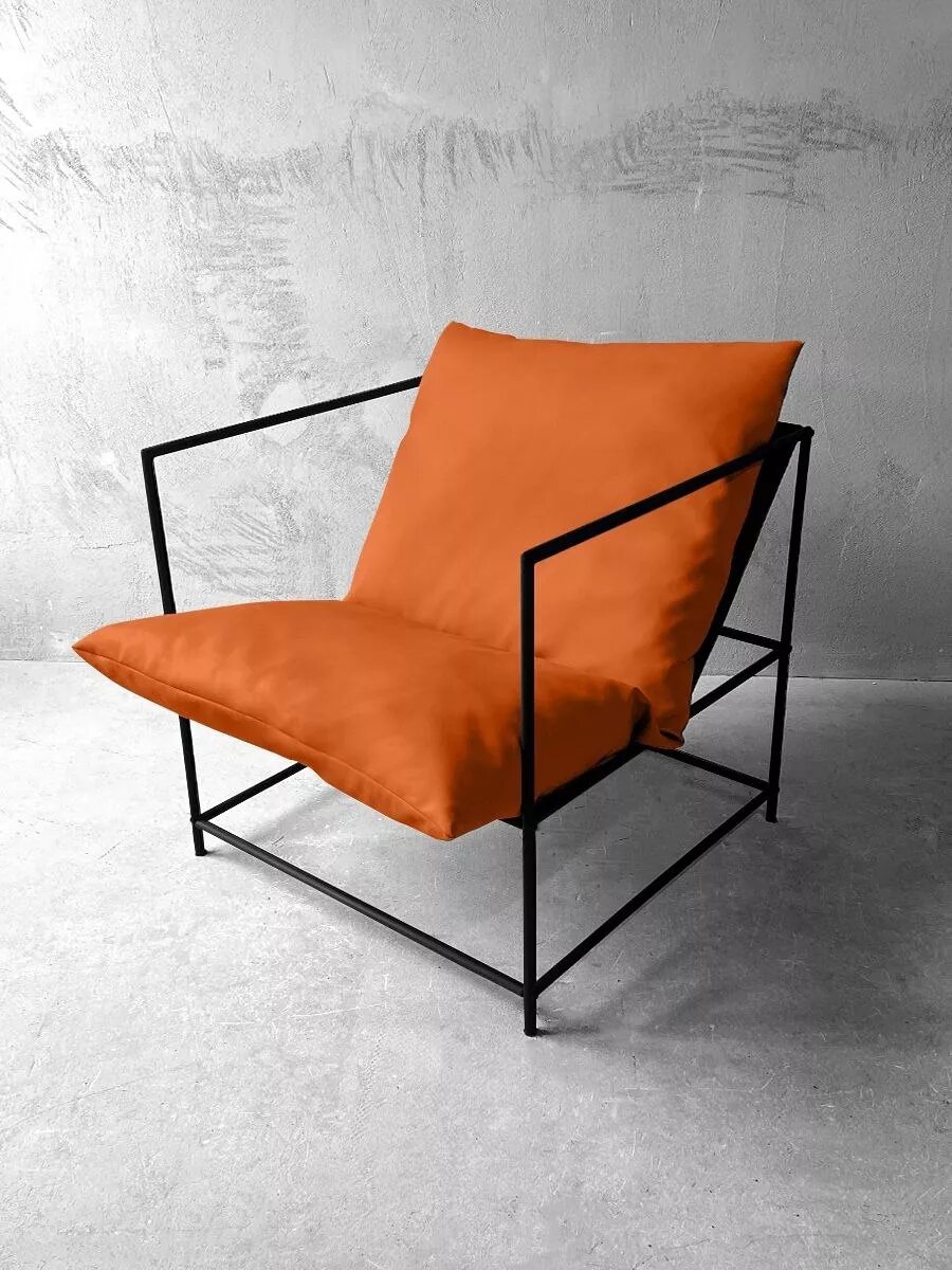 Кресло мягкое удобное для отдыха, уличное, на балкон, на веранду, в стиле лофт, минимализм, Флафф Кожзам рыжий