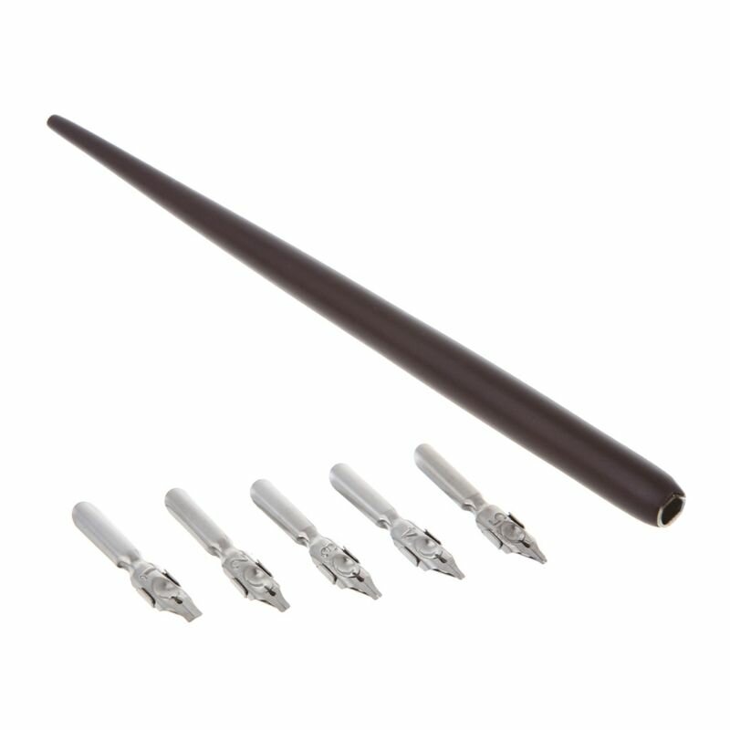 Деревянная ручка для перьев с 5 перьями, набор для подарка, элегантное письмо, рисование, живопись