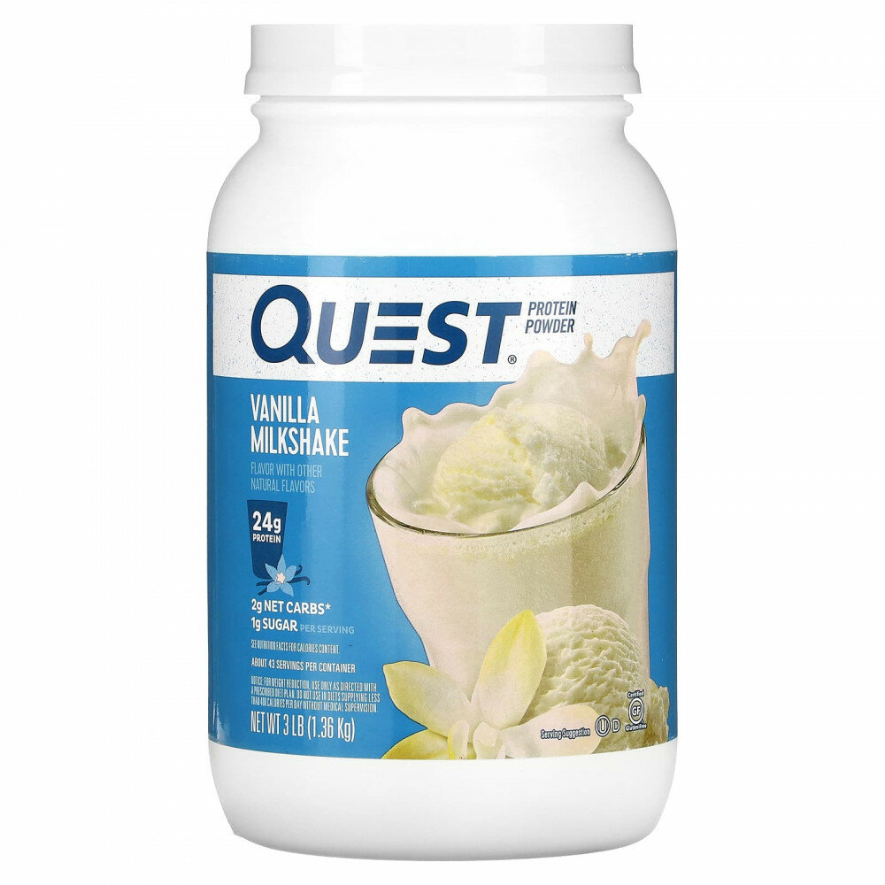 Quest Nutrition, протеиновый порошок, со вкусом ванильного молочного коктейля, 1,36 кг (3 фунта)