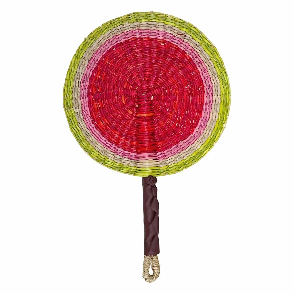 (1шт) Вьетнамский веер ручной работы из Ганы-зеленый край красного цвета