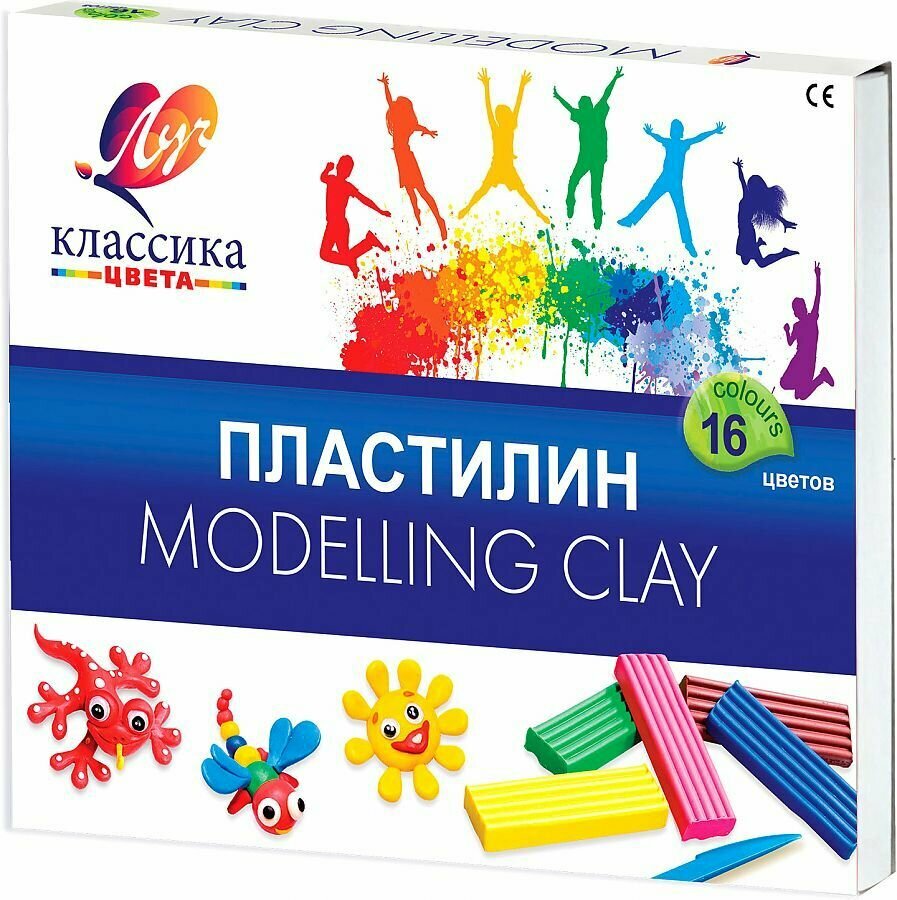 Луч Пластилин классический со стеком Классика 16 цветов 320 г
