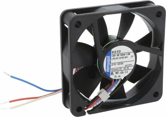 Вентилятор EBM-PAPST 612F/2 осевой 60х60х15мм,12В DC 1.1Вт скольжения 3900об/мин 3 провода 1 шт