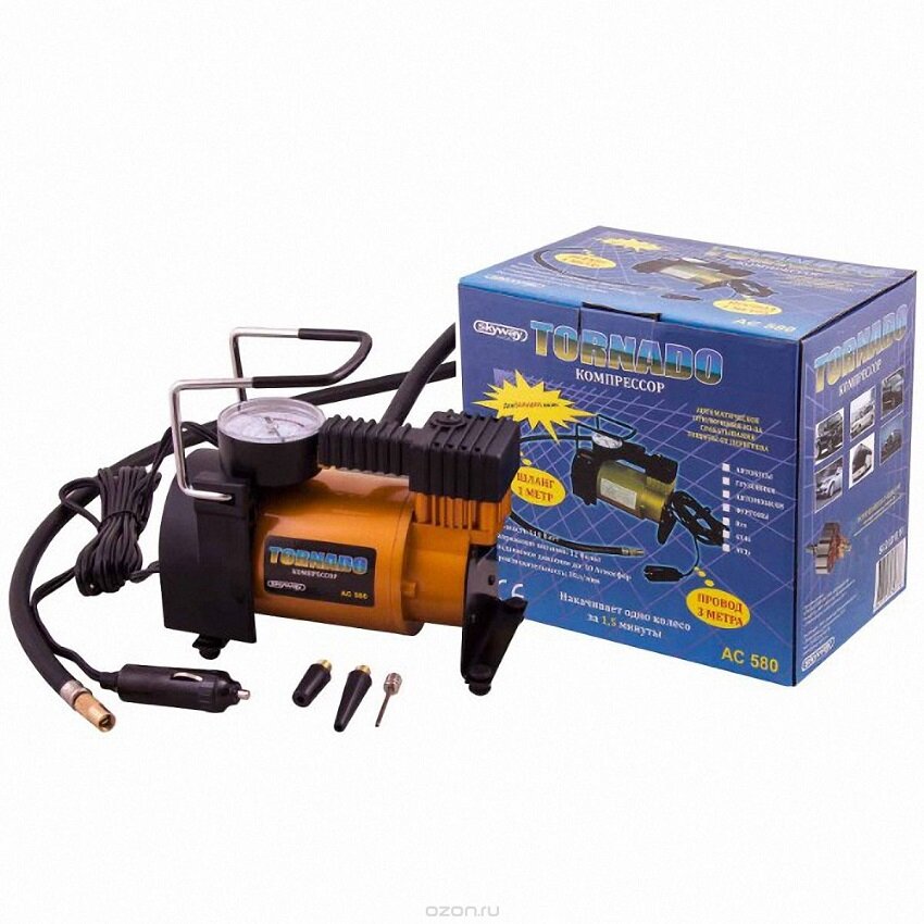 Компрессор металлический 30 л/мин в прикуриватель торнадо АС-580 SKYWAY